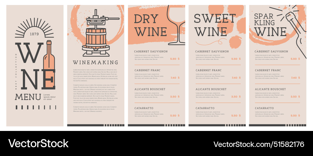 Restaurant wine menu design Royalty Free Vector Image