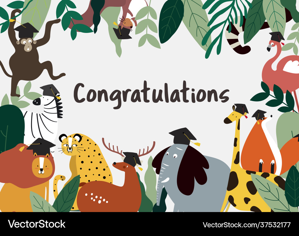 Animal cartoon style congratulations card Vector Image