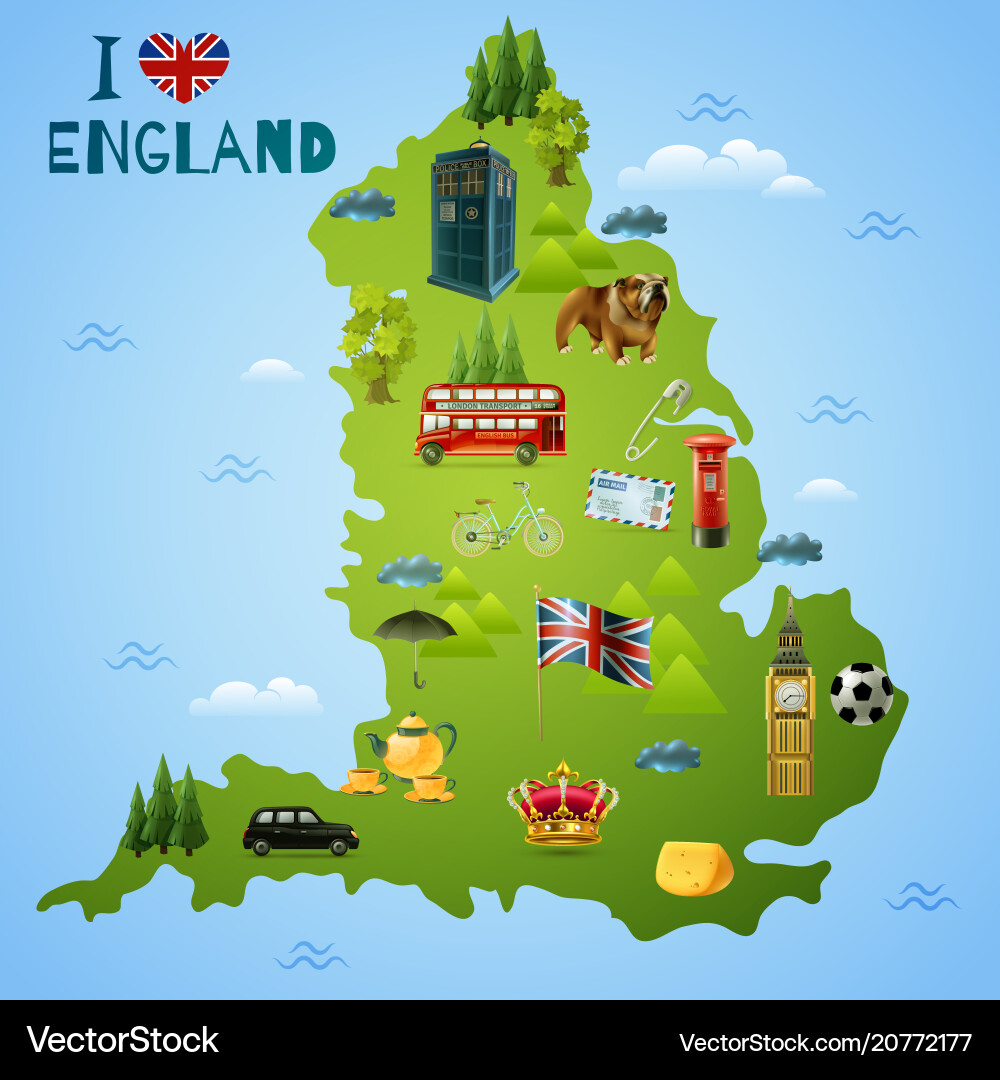 England Travel Map Royalty Free Vector Image - VectorStock