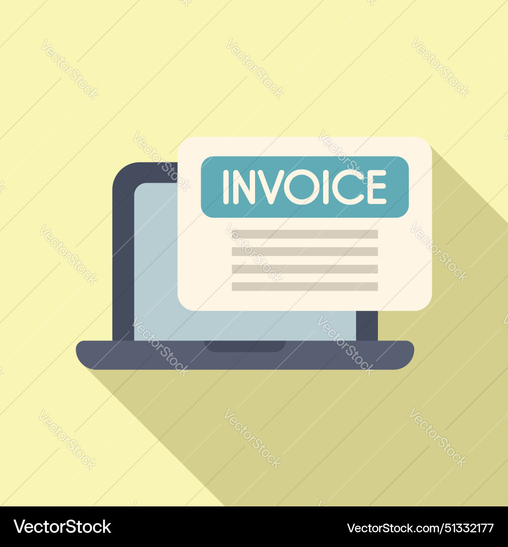 Flat design icon of a laptop displaying an invoice