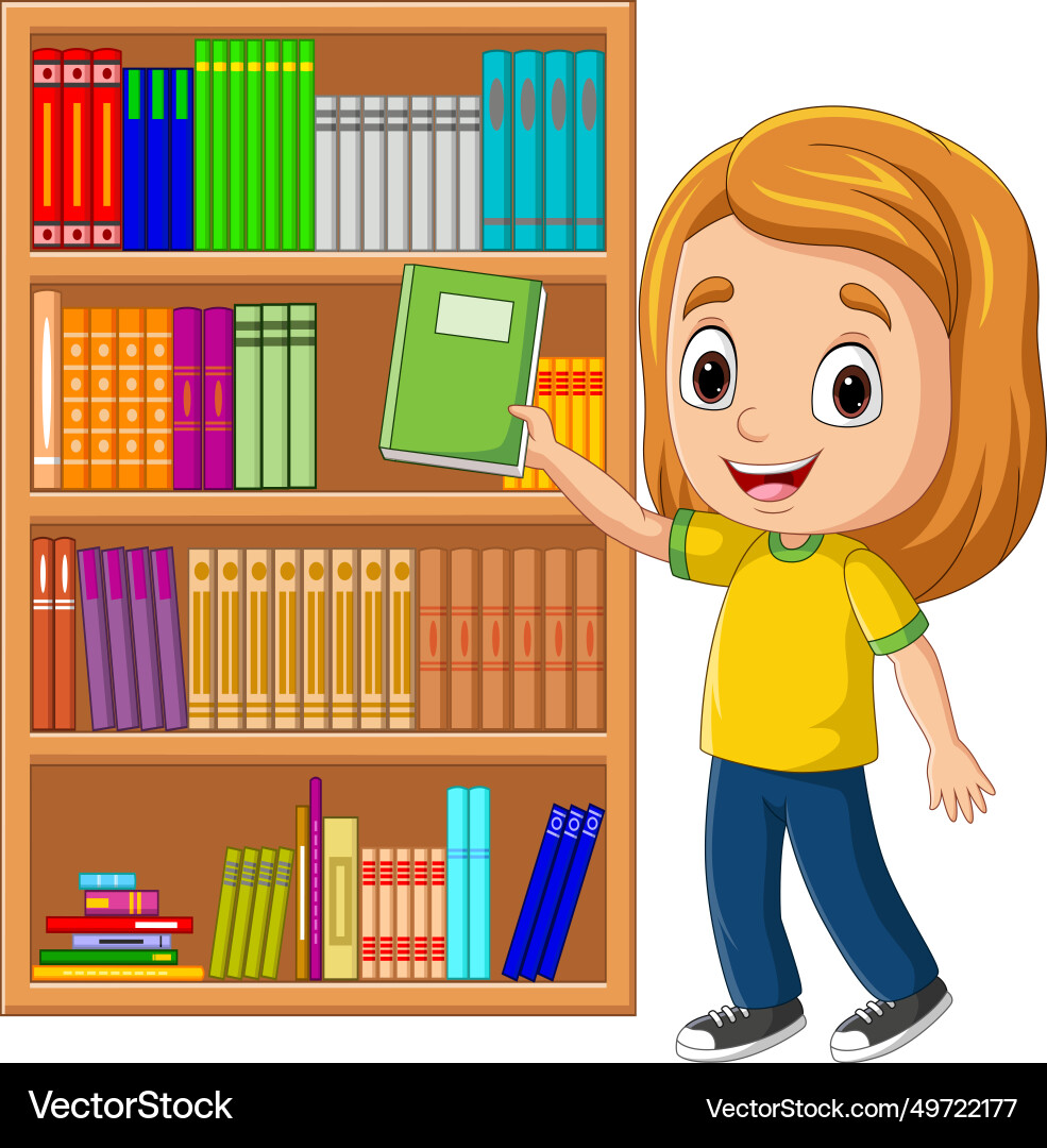 Girl Organizing Bookshelf Royalty Free Vector Image