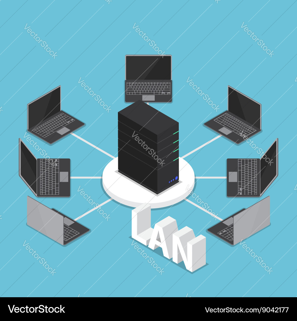 Isometric lan network diagram Royalty Free Vector Image