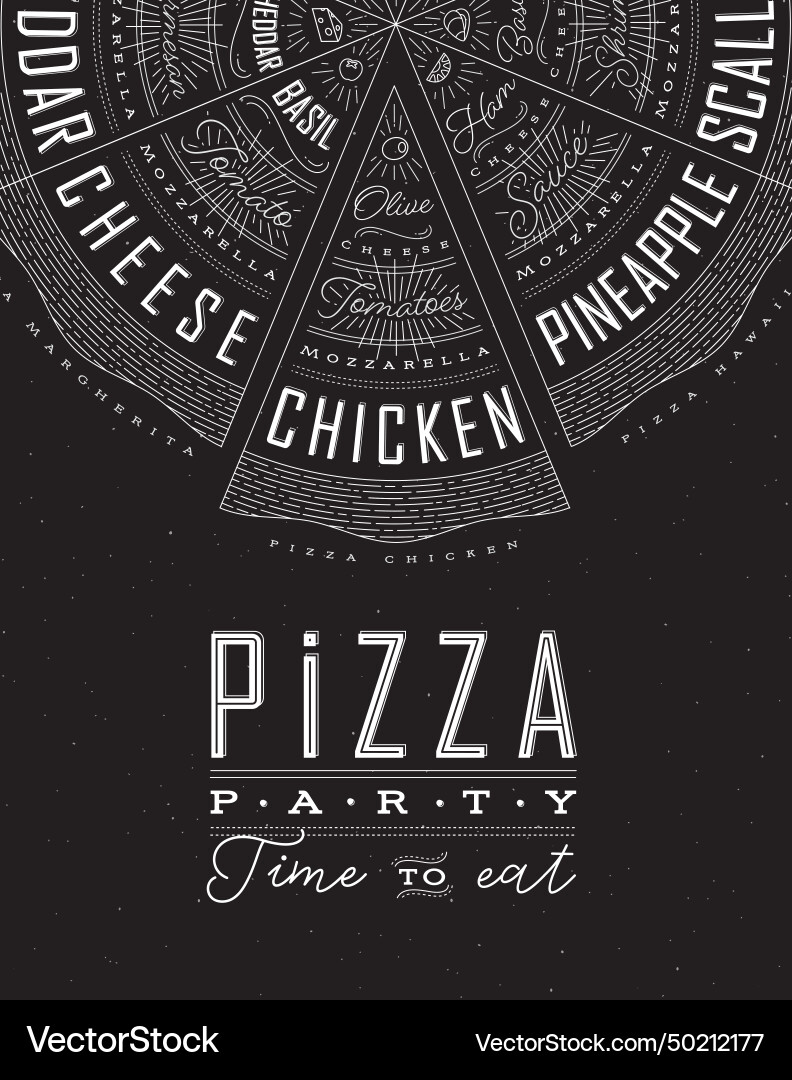Poster pizza party black Royalty Free Vector Image