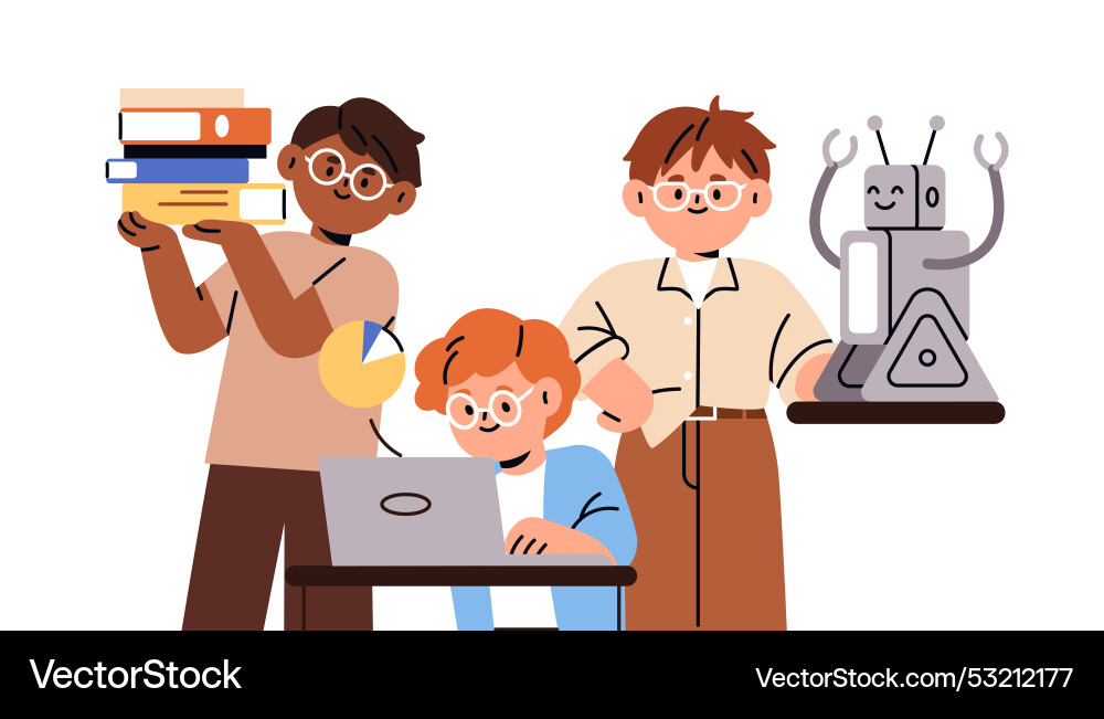 School students group learning technology Vector Image