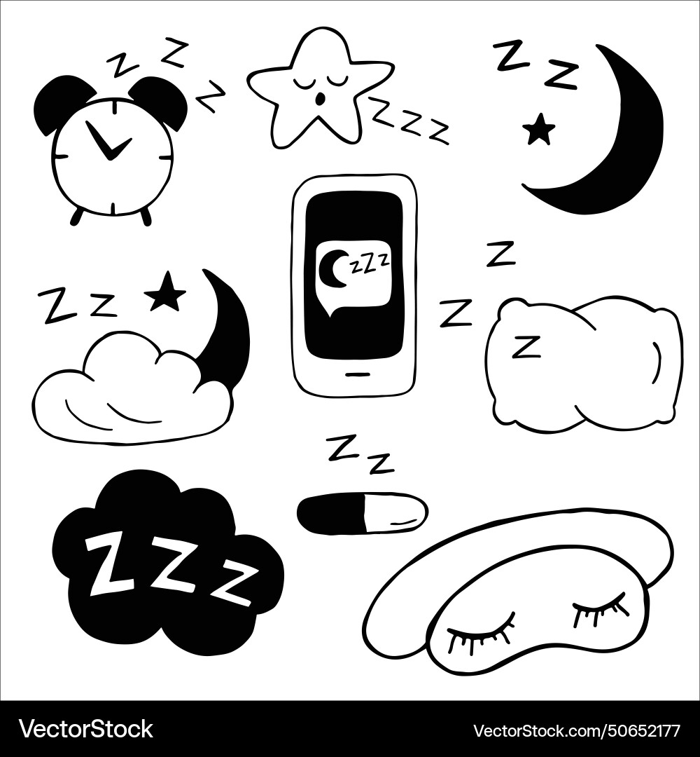 Sleep icons night dreams and bedtime items bed Vector Image