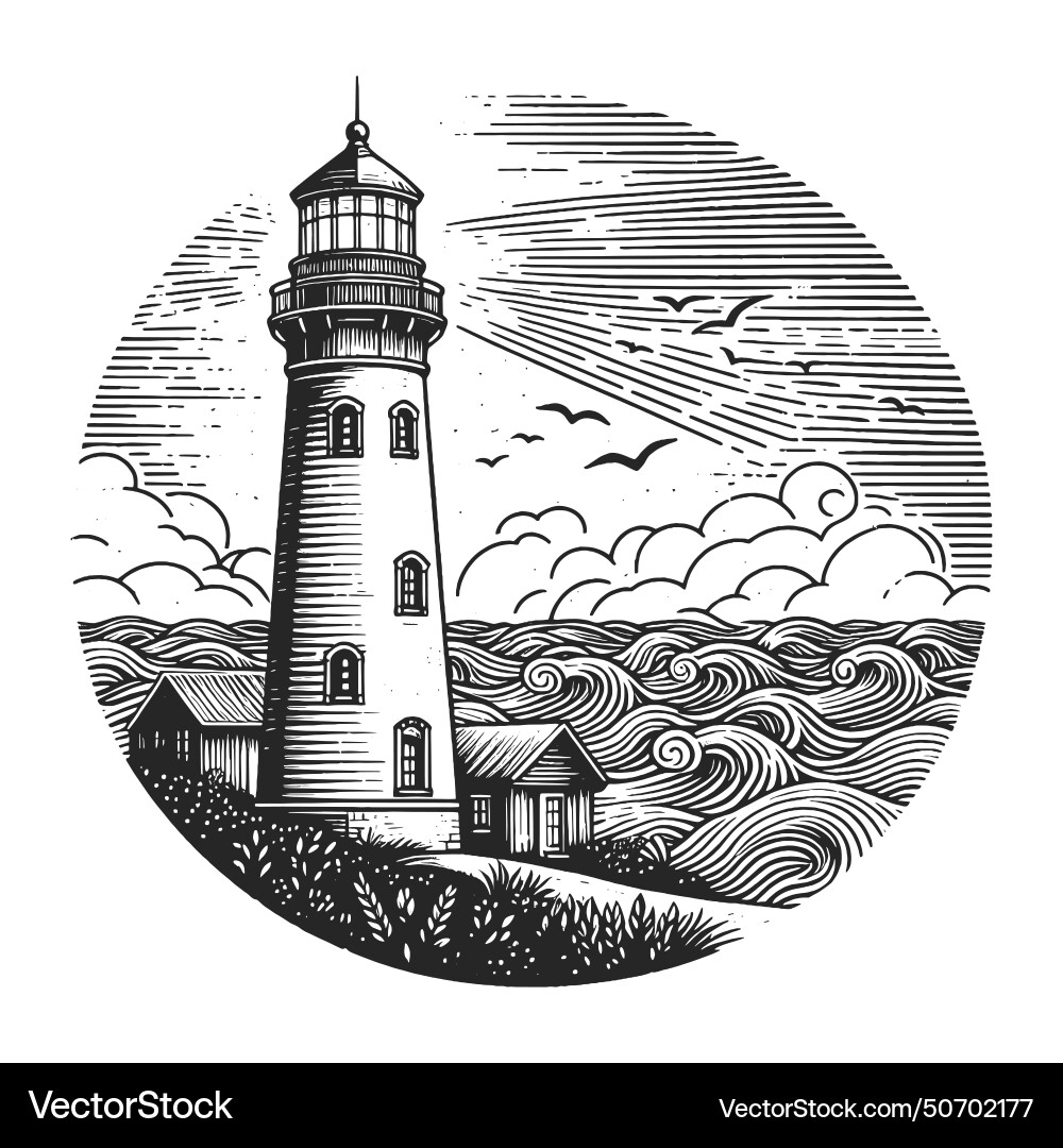 Vintage lighthouse engraving sketch – Royalty-Free Vector | VectorStock