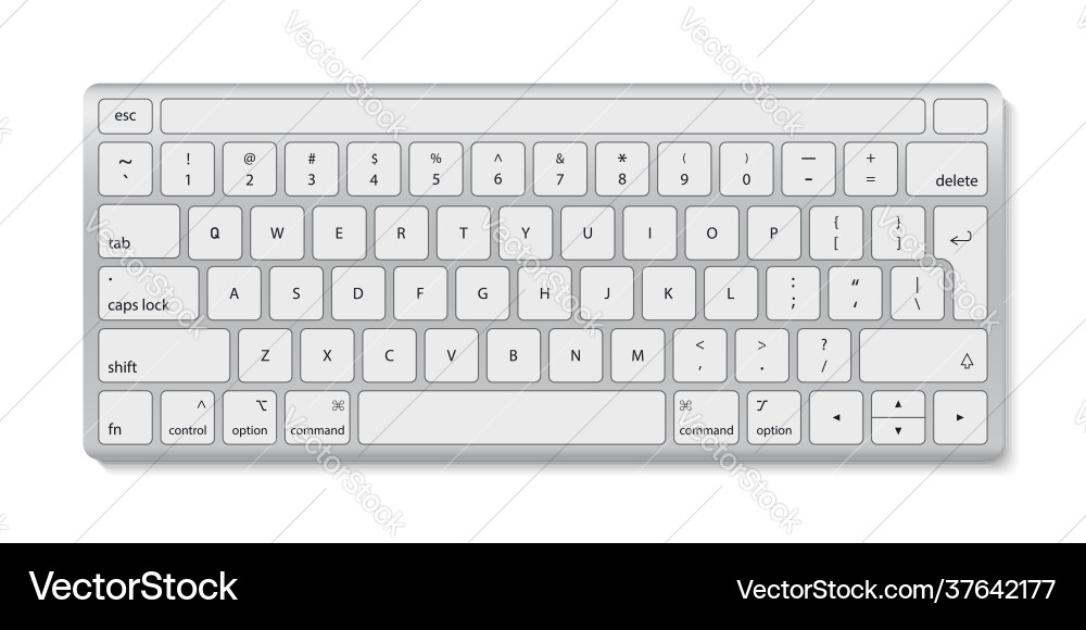 White Aluminum Keyboard on White Background Vector Image