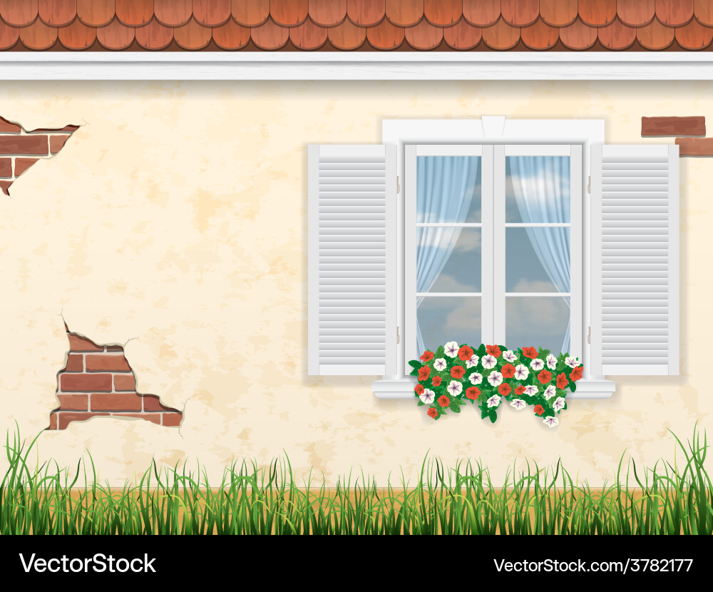 Window on the old wall Royalty Free Vector Image
