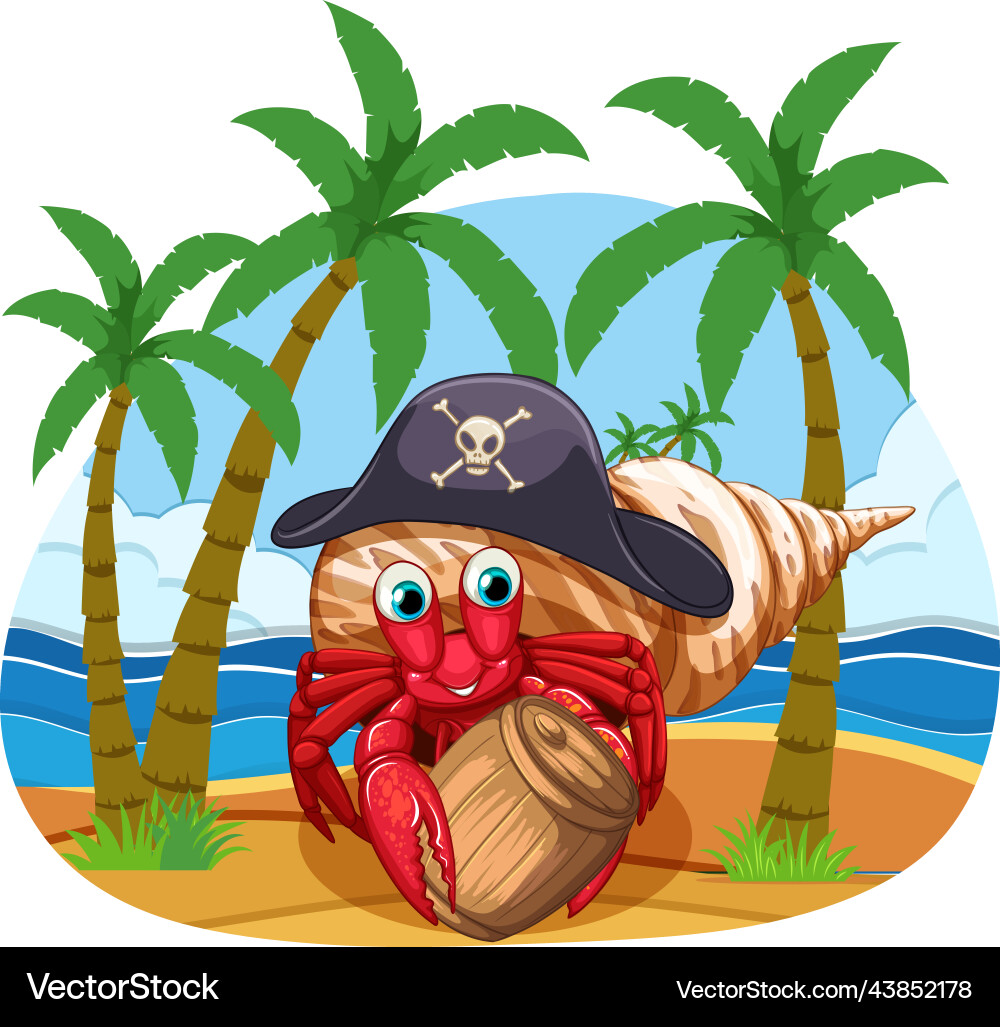 Cute hermit crab cartoon character at the beach Vector Image
