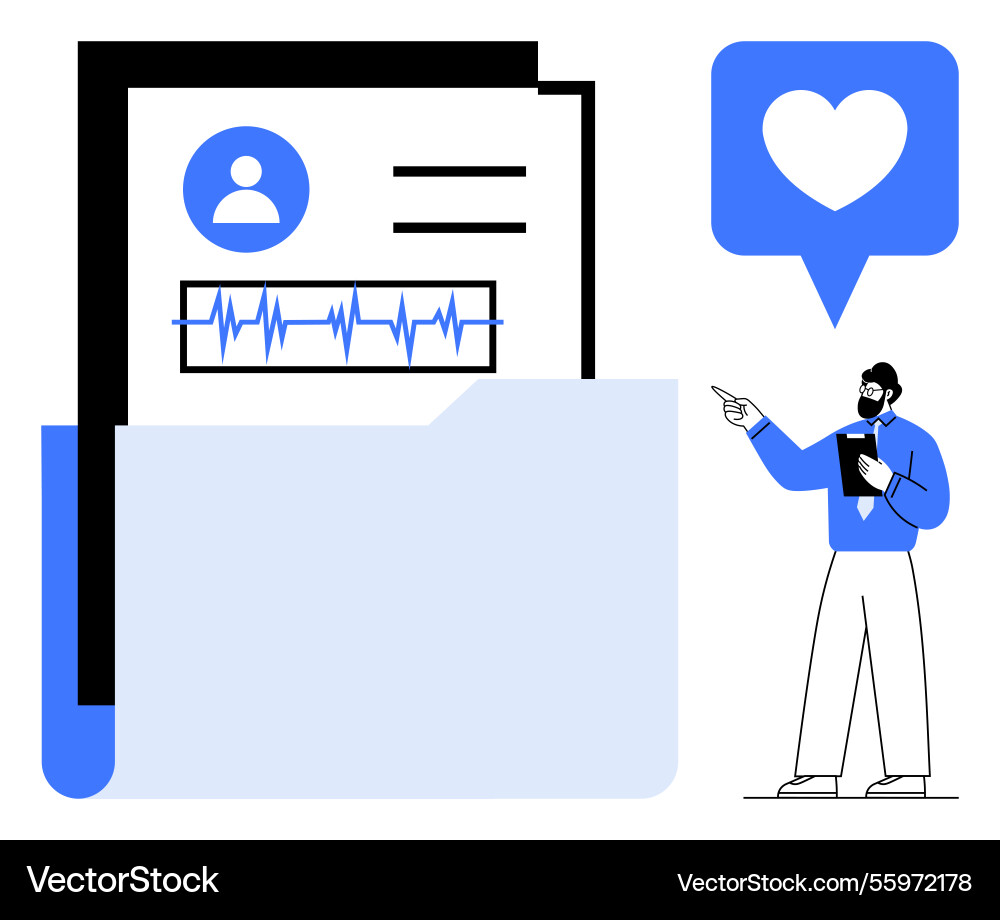 Doctor reviewing patient file with heartbeat graph