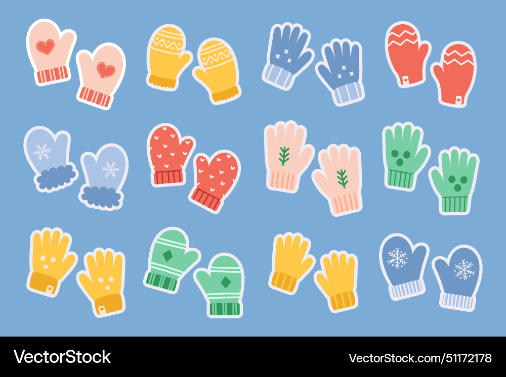 Knitted mittens and gloves set sticker Royalty Free Vector