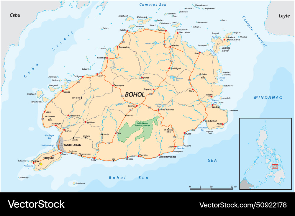 Map of the philippine island bohol Royalty Free Vector Image