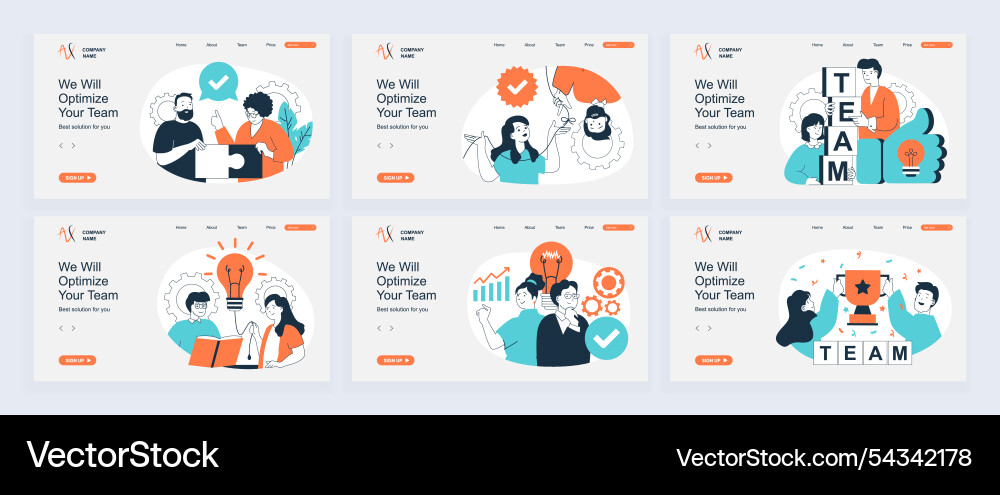 Teamwork concept of landing page with slide Vector Image