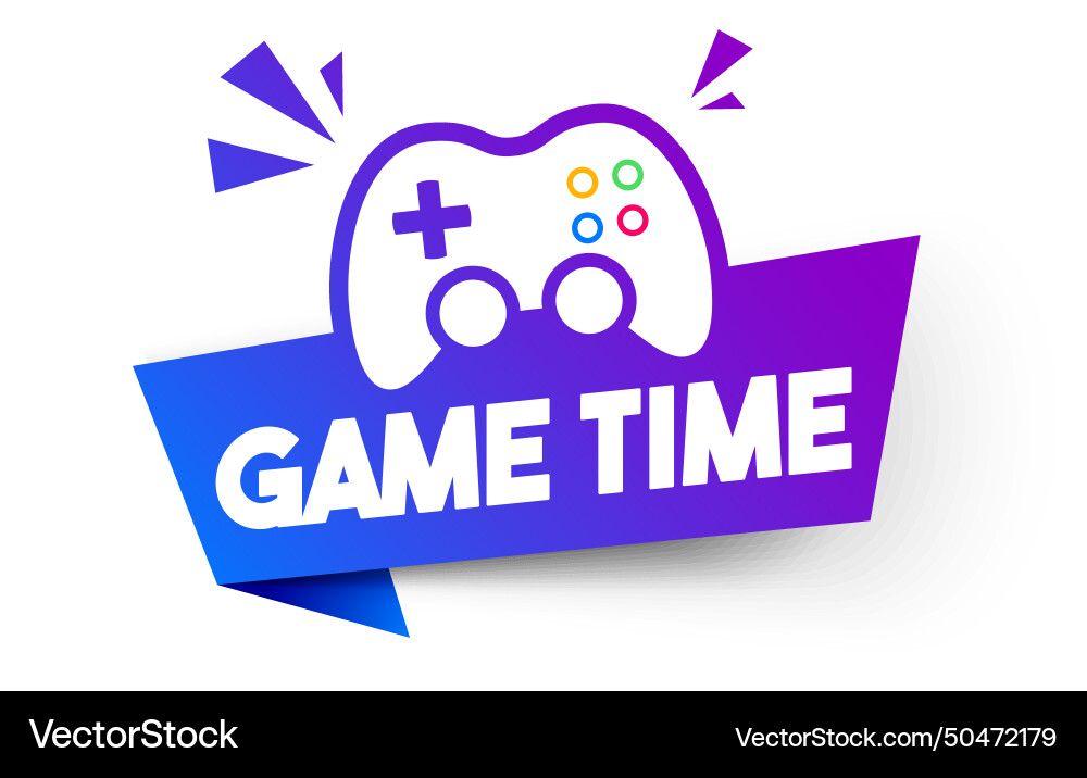 Colorful label with joypad icon and text game time