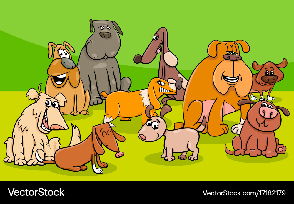 Funny dogs group cartoon Royalty Free Vector Image