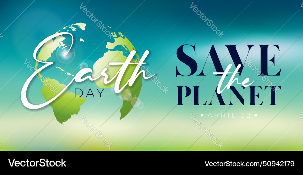 Happy earth day with world map and Royalty Free Vector Image