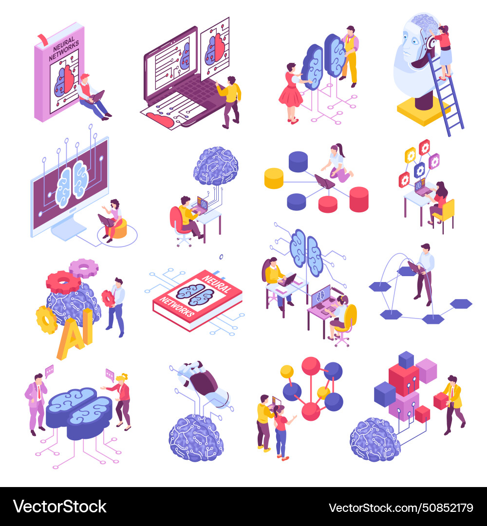 Neural network programmer set Royalty Free Vector Image