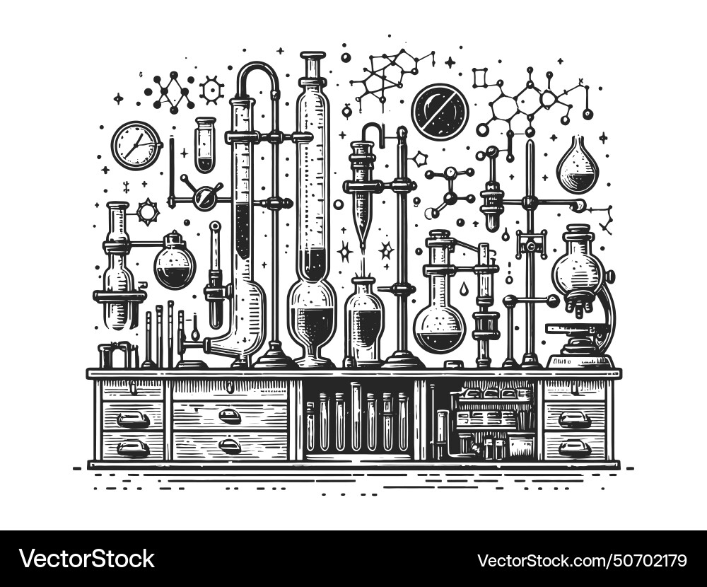 Vintage chemistry lab apparatus engraving Vector Image