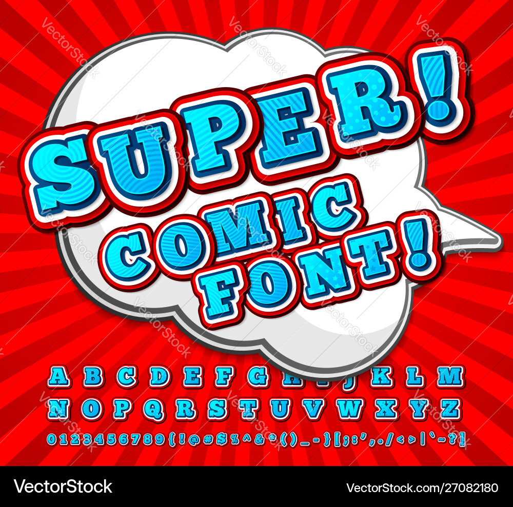 Blue comics font kid alphabet in pop art style Vector Image