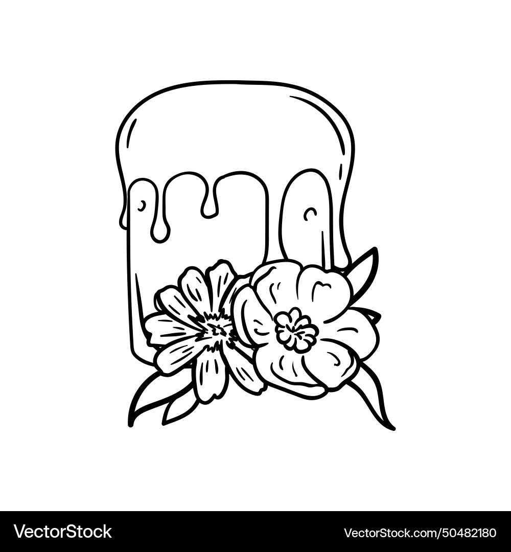 Coloring page easter cake and spring flowers Vector Image