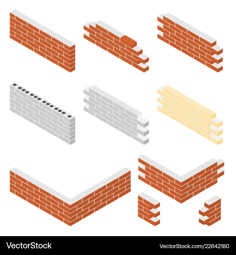 Isometric Brick Wall Set Royalty Free Vector Image
