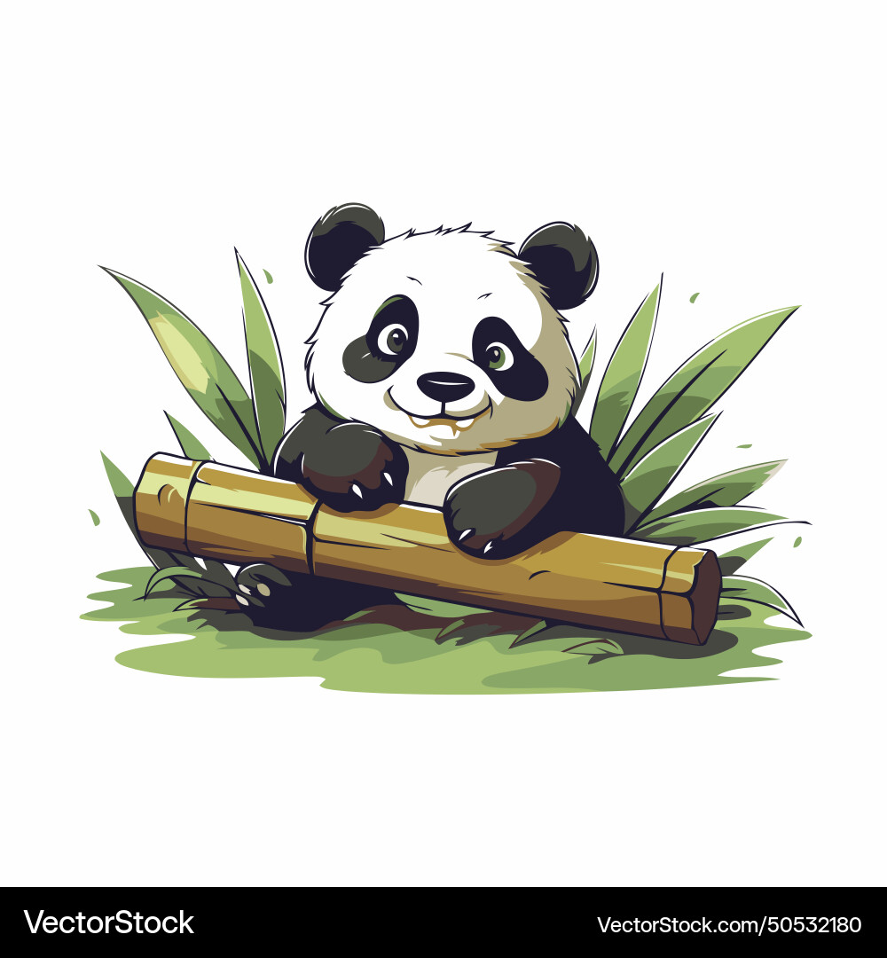 Panda sitting on bamboo isolated white Royalty Free Vector