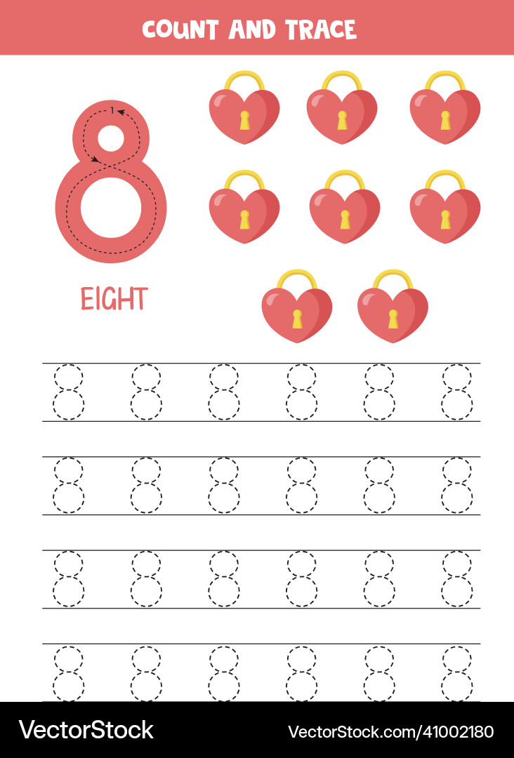 Preschool Number Eight Tracing Worksheet Vector Image