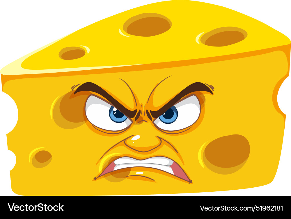 Cheese wedge with an angry expression Royalty Free Vector