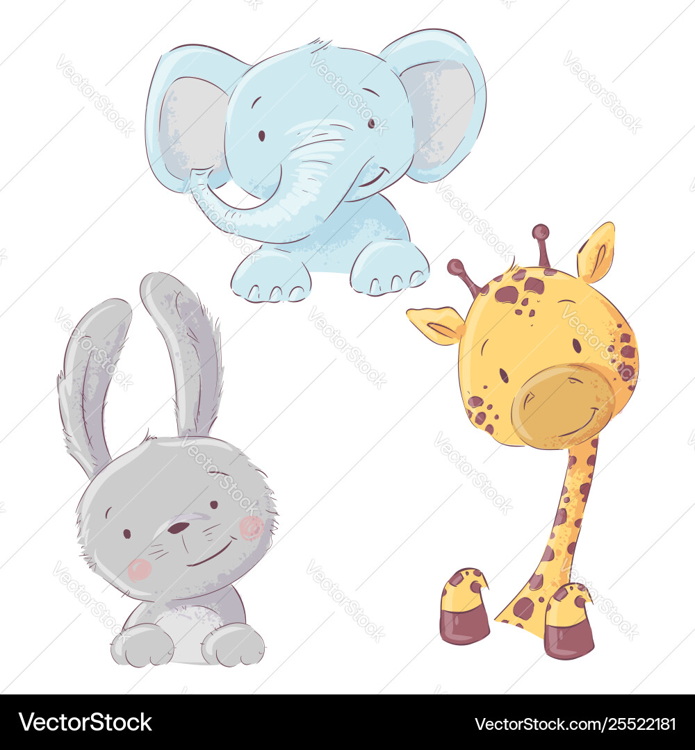 Cute Baby Animals Cartoon Set Royalty Free Vector Image