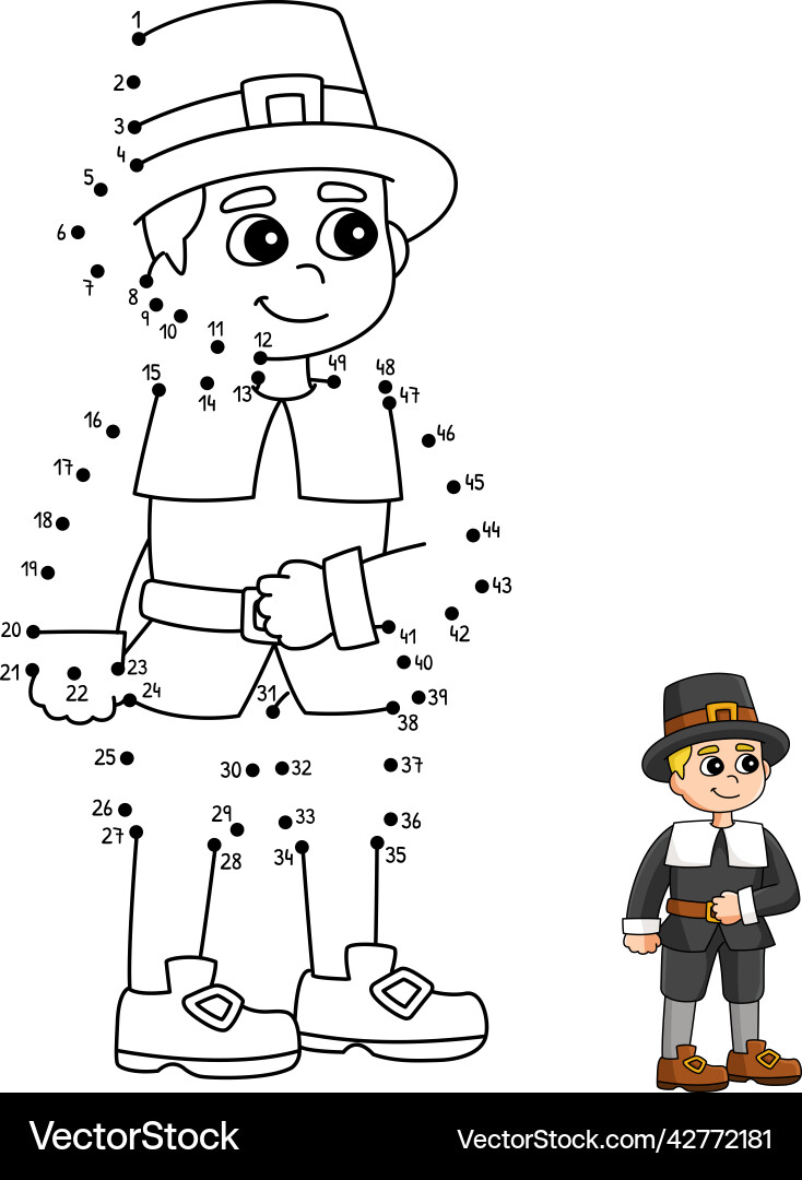 Dot to thanksgiving pilgrim boy coloring page – Royalty-Free Vector ...
