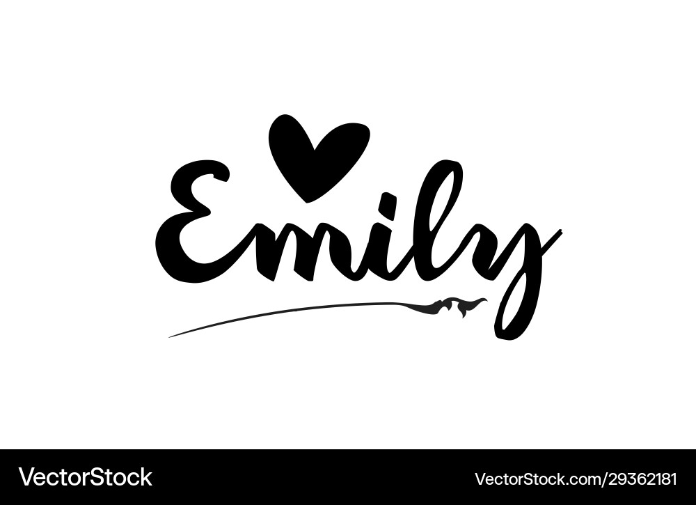 Emily name text word with love heart hand written Vector Image