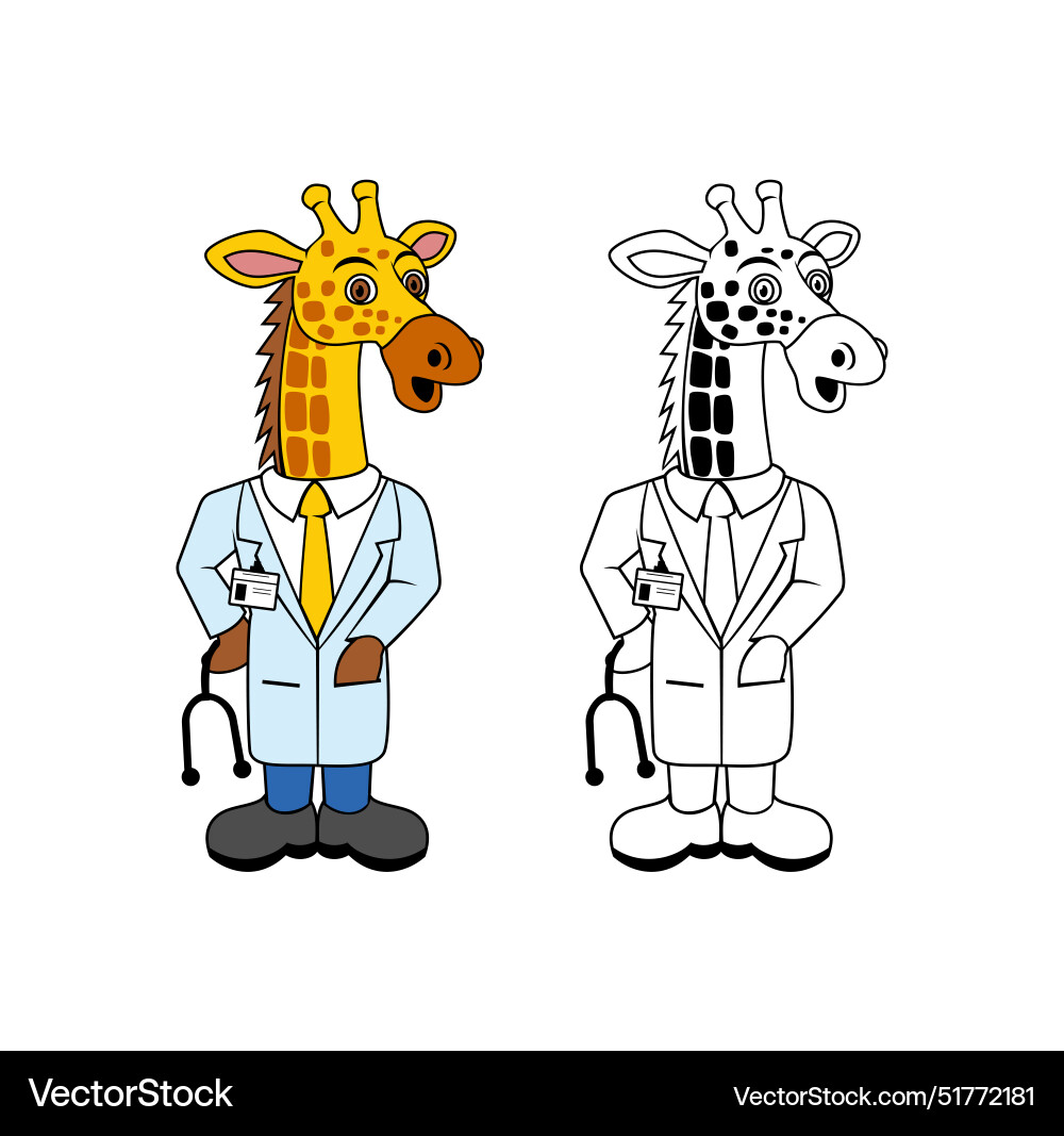 Giraffe doctor cartoon character design Royalty Free Vector