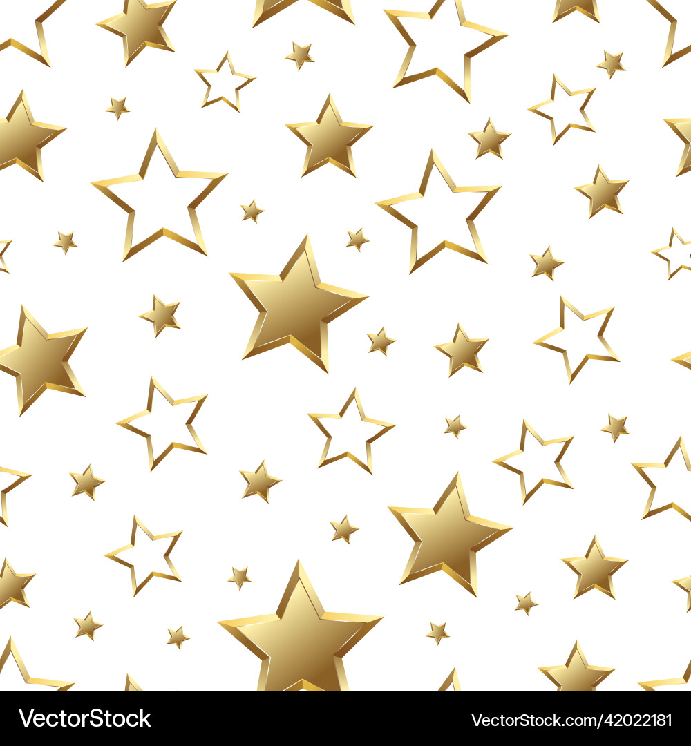 Glossy gold star seamless background on white Vector Image