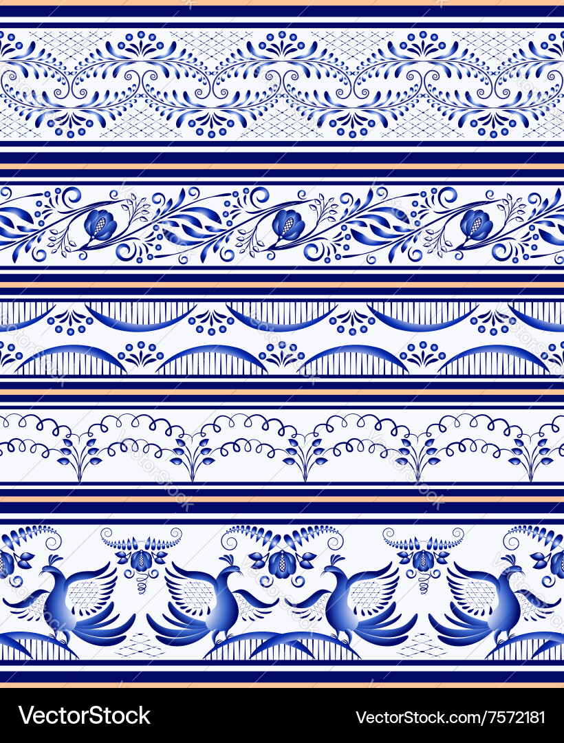 Gzhel Porcelain Border Pattern Royalty Free Vector Image