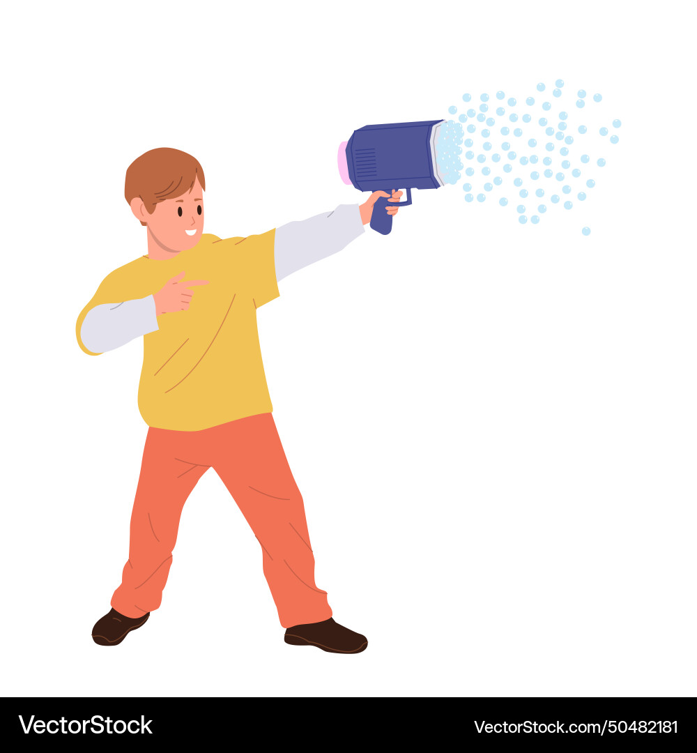 Happy boy child cartoon character making soap Vector Image