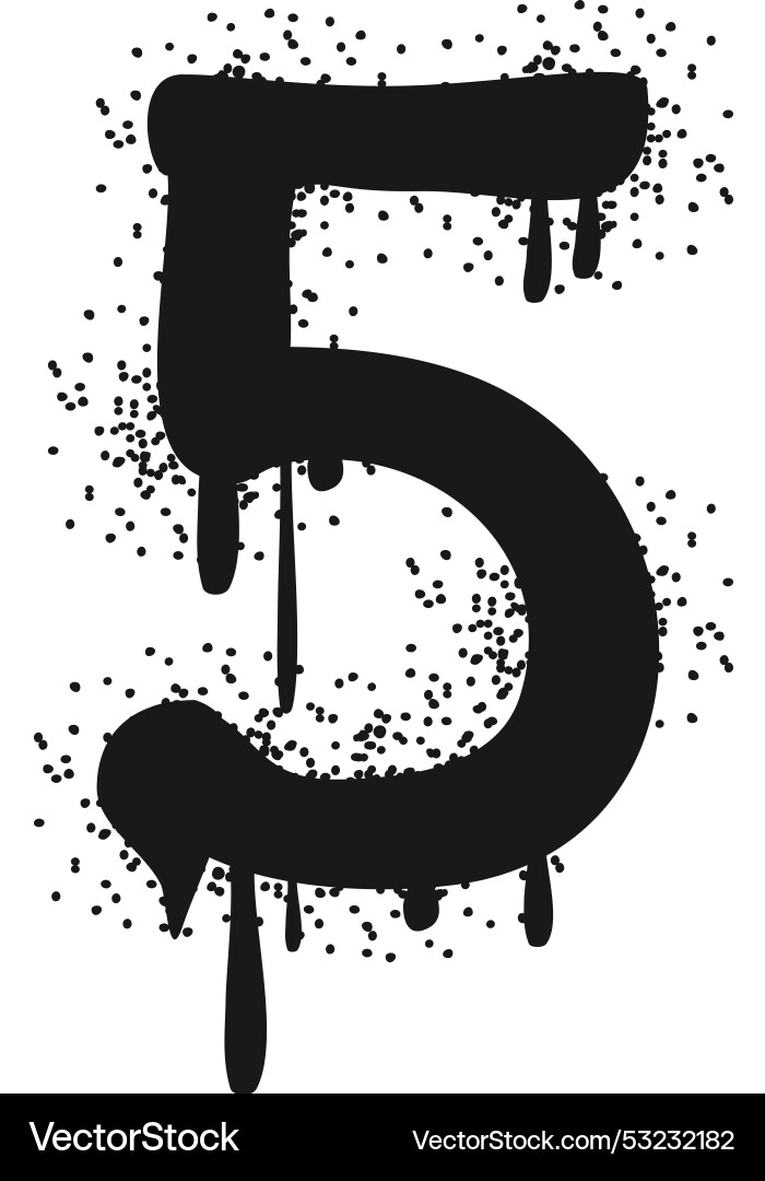 Five number in dripping ink style artistic black Vector Image