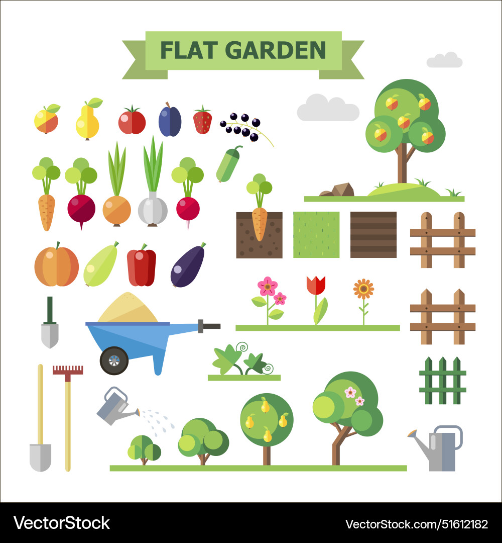 Flat garden Royalty Free Vector Image - VectorStock