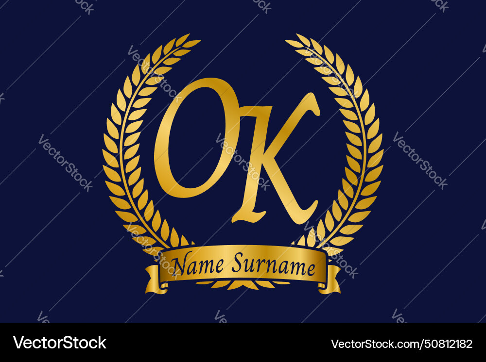 Initial letter o and k ok monogram logo design Vector Image