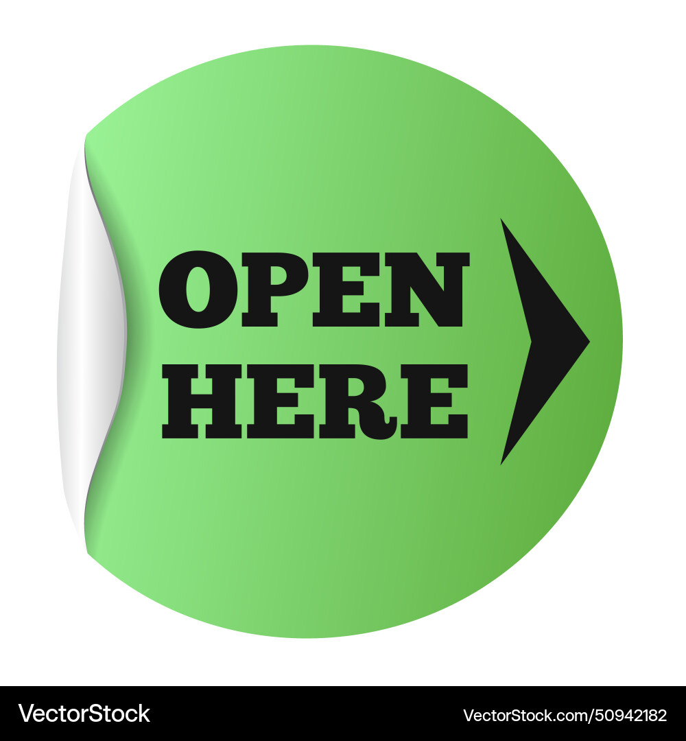 Open here sticker design realistic style Vector Image