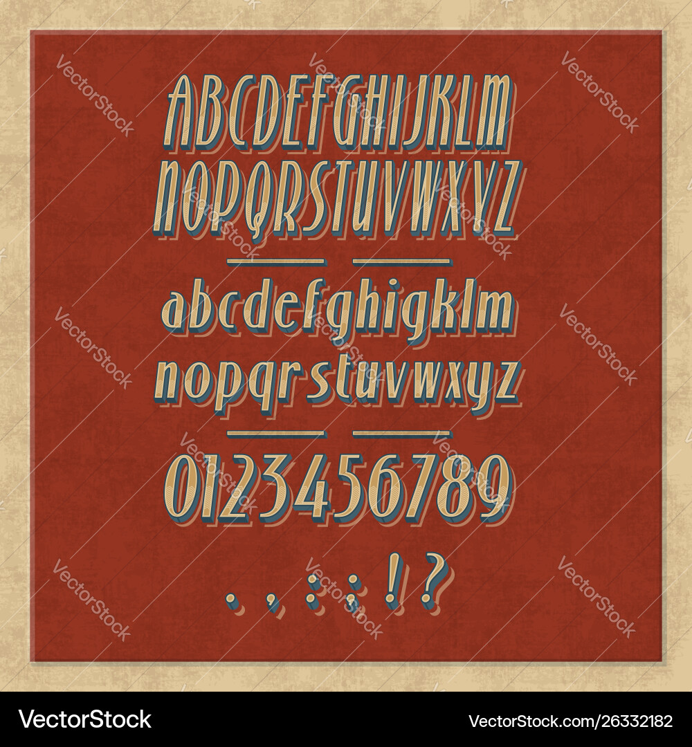 Retro english abc punctuation marks and numbers Vector Image