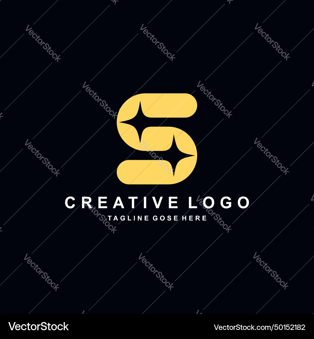 S Logo mit Funkeln im negativen Raumkonzept Vektorbild