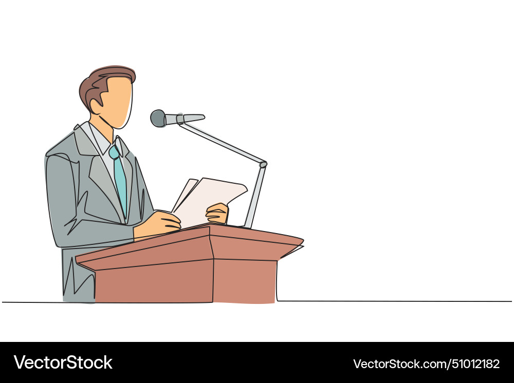 Single one line drawing businessman speaking Vector Image