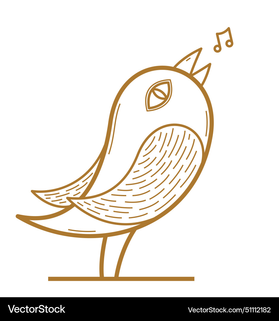 Small cute bird singing birdsong linear isolated Vector Image