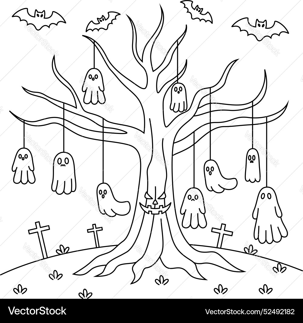 Spooky Halloween Tree with Ghosts Royalty Free Vector Image
