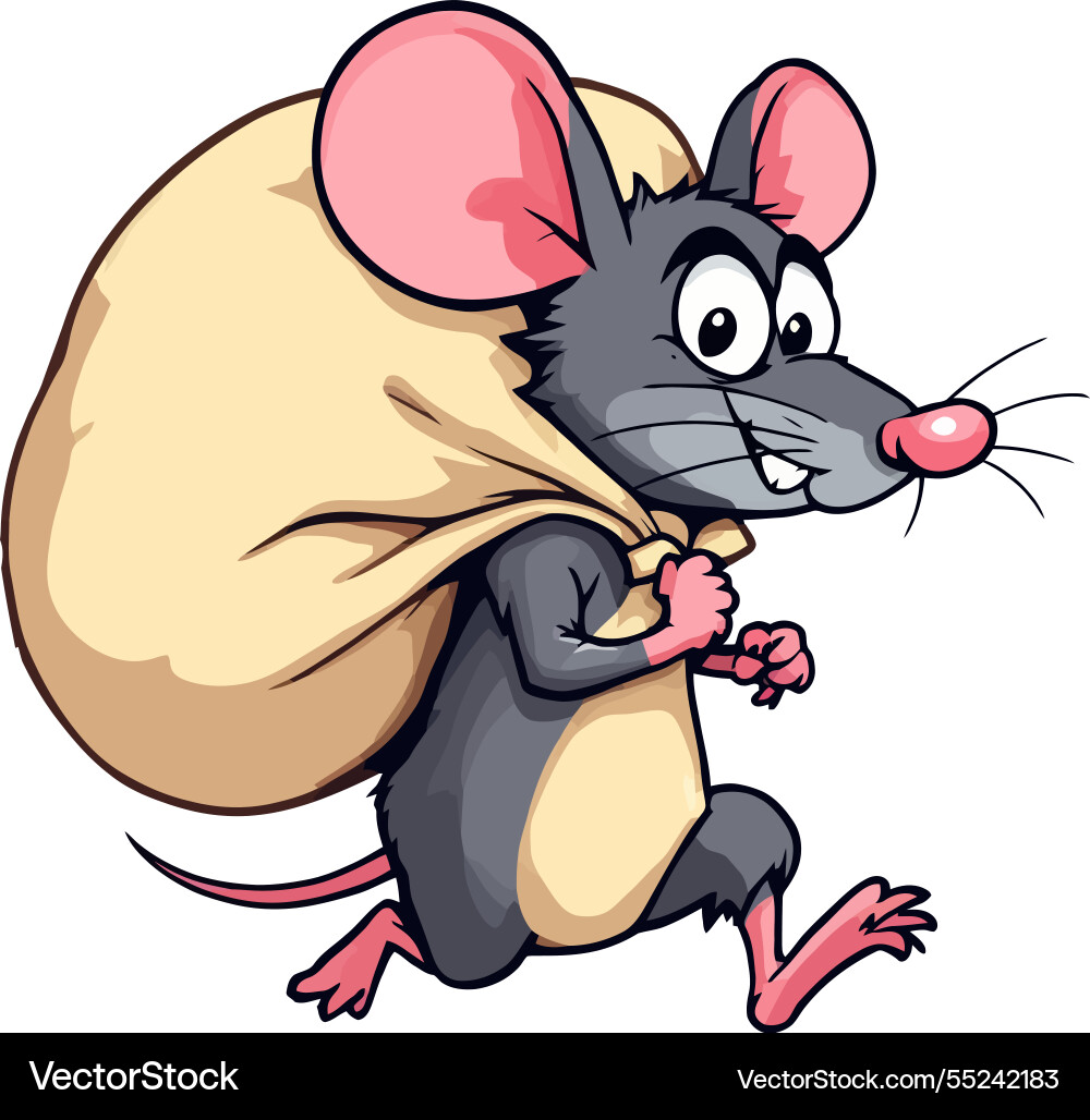 Cartoon mouse stealing a big sack running away Vector Image