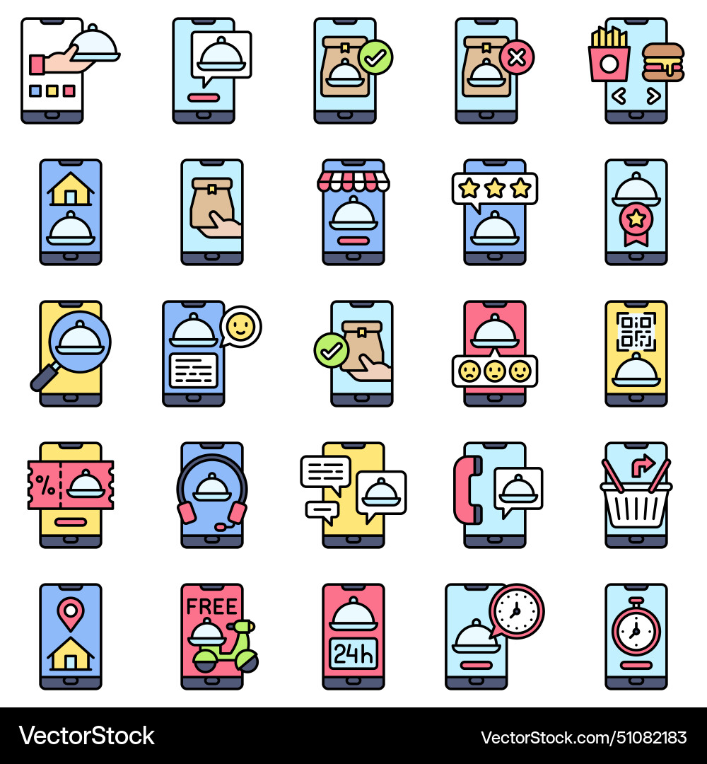 Food delivery application filled icons set Vector Image
