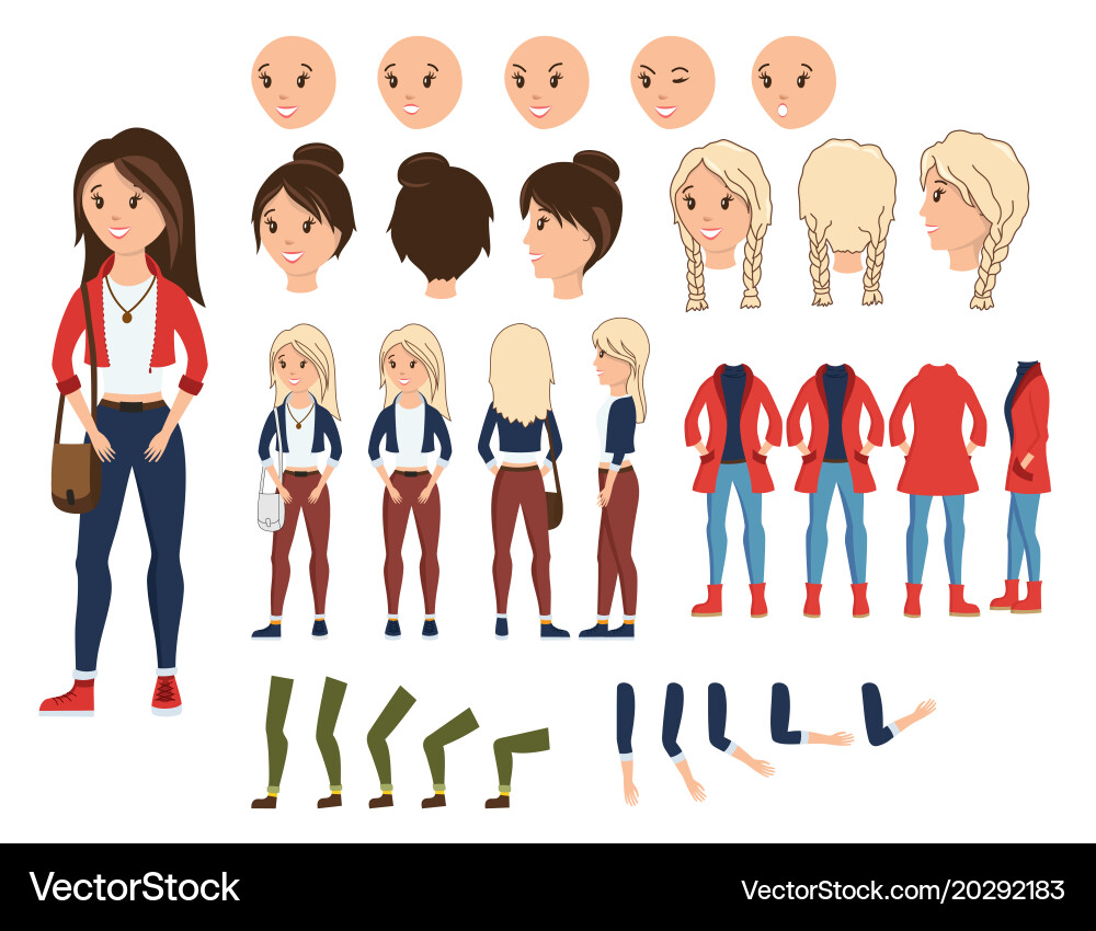Girl character creation set Royalty Free Vector Image