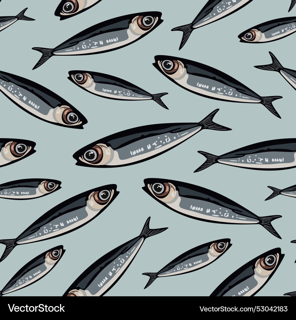 Seamless pattern with sardines on light blue Vector Image