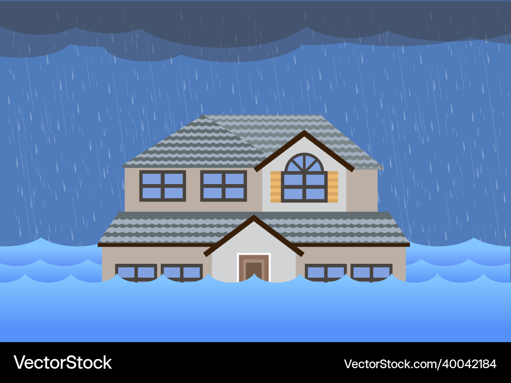 Flood natural disaster with house heavy rain Vector Image