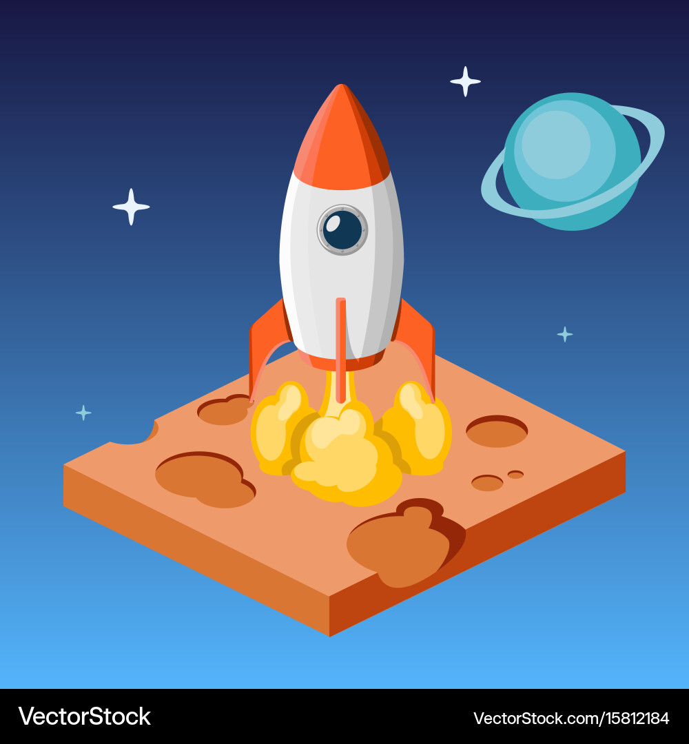 Rocket launch in space isometric Royalty Free Vector Image